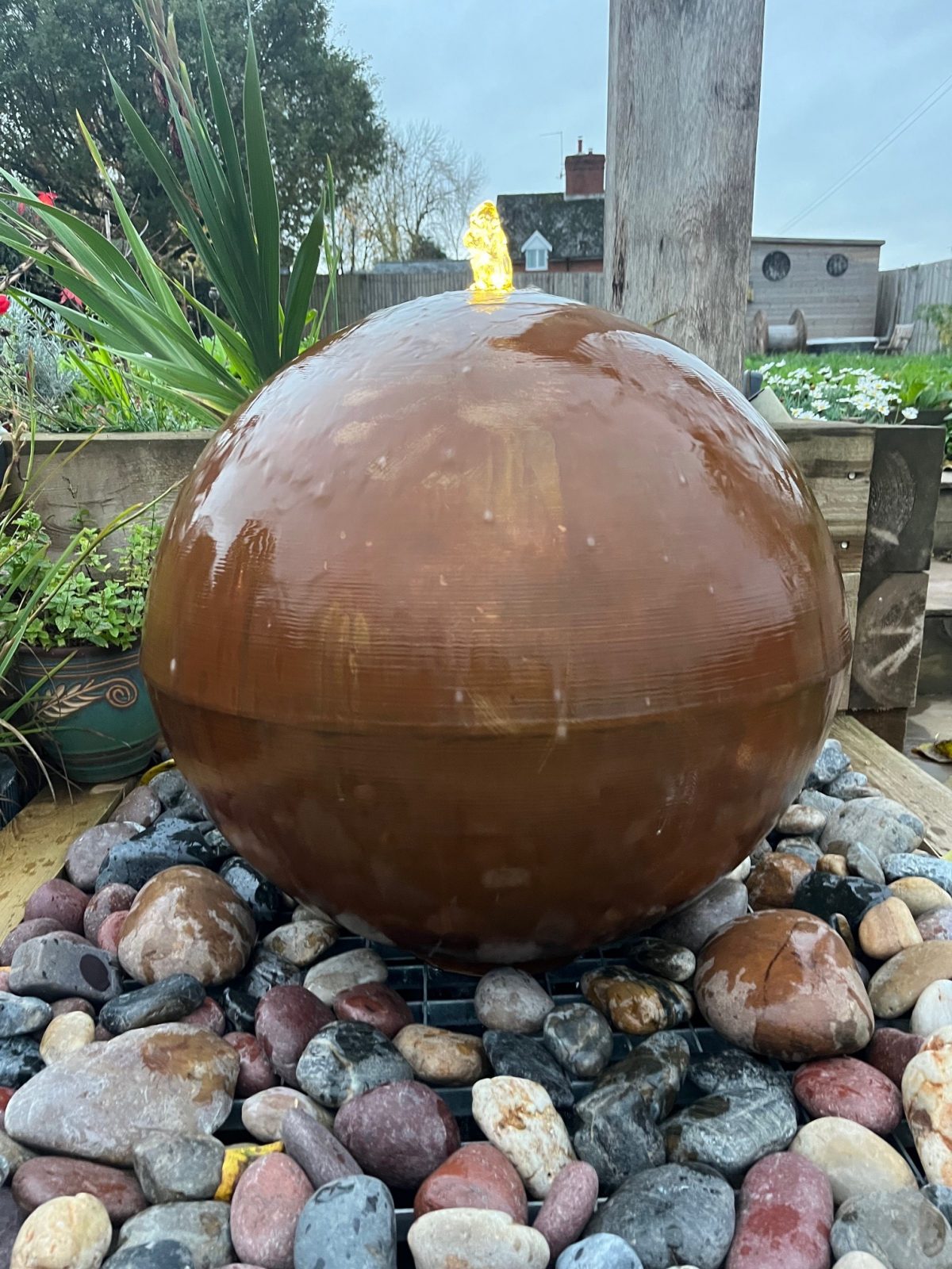 Corten Steel Sphere 80CM Garden Water Feature - Ornamental Classics
